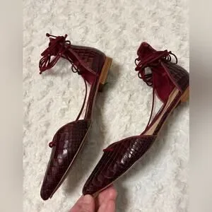 SCHUTZ | Shoes | Schutz Neida Maroon Lace Up Dorsay Croc Leather Flats ...